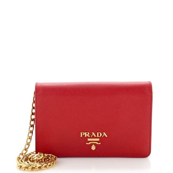 Prada | Bags | Prada Chain Wallet Crossbody Saffiano Leather Red | Poshmark